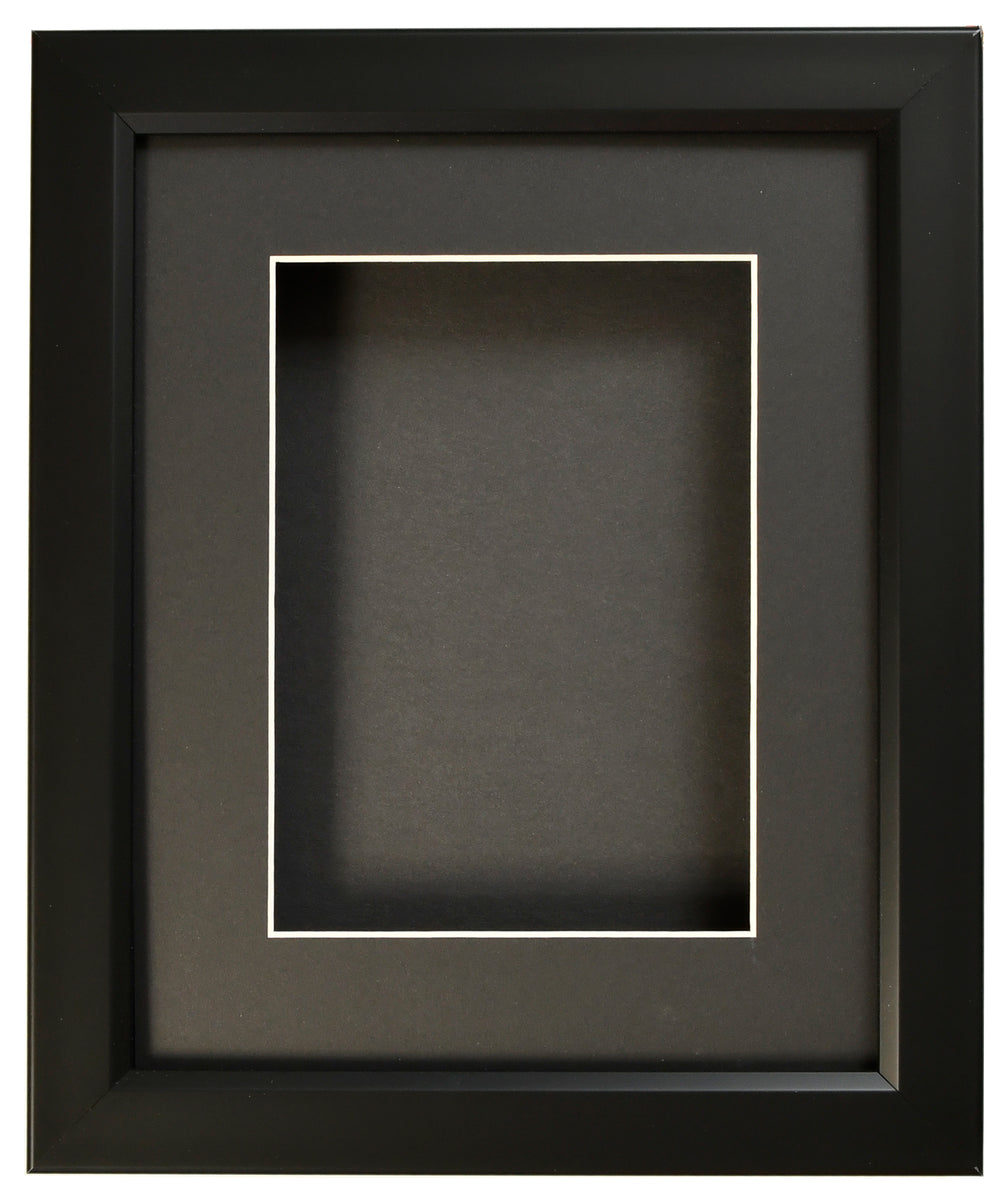 SHADOW BOX FRAME FOR OBJECTS - BLACK FRAME, BLACK MAT - CLEAR GLASS ...